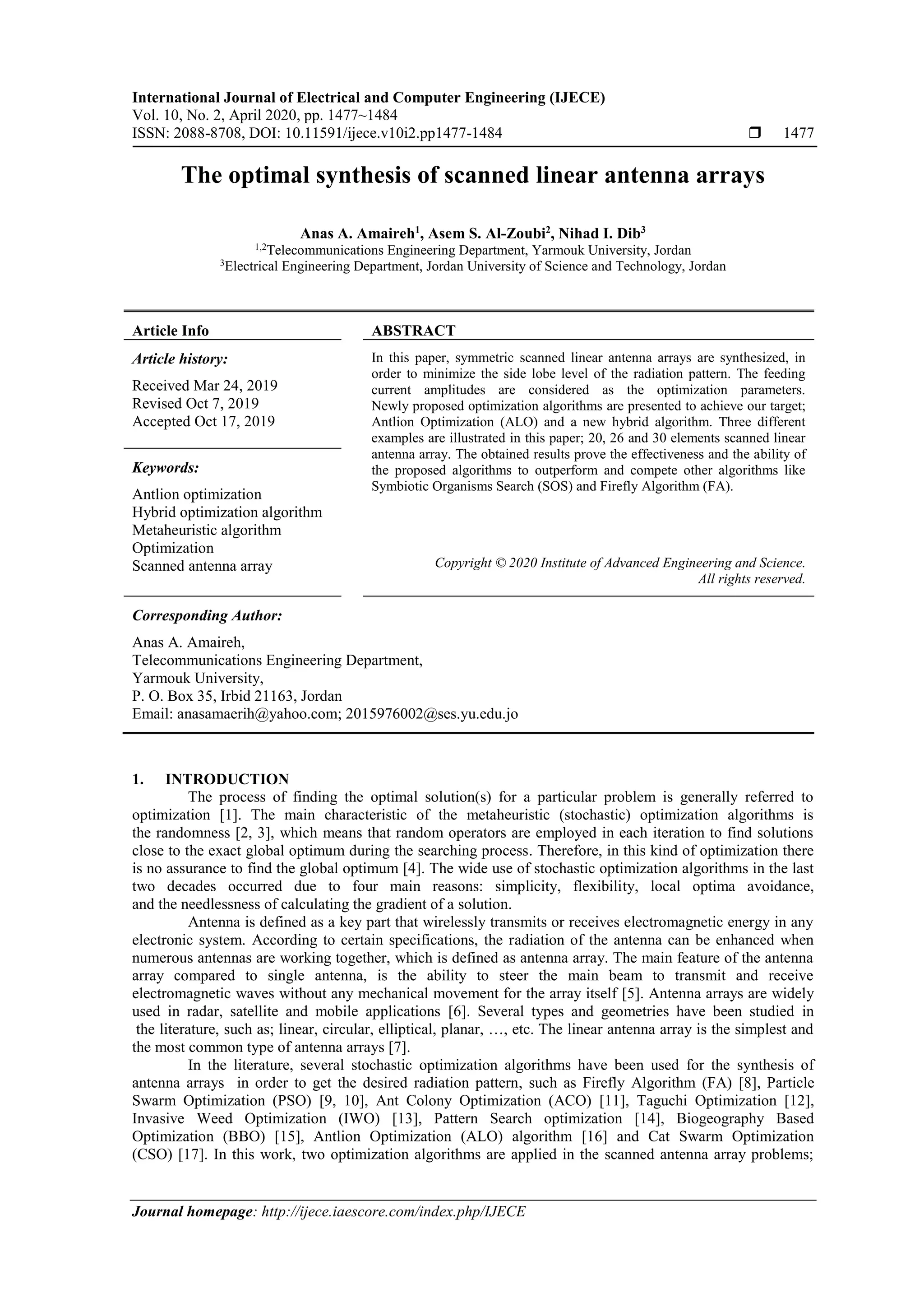 The optimal synthesis of scanned linear antenna arrays | PDF