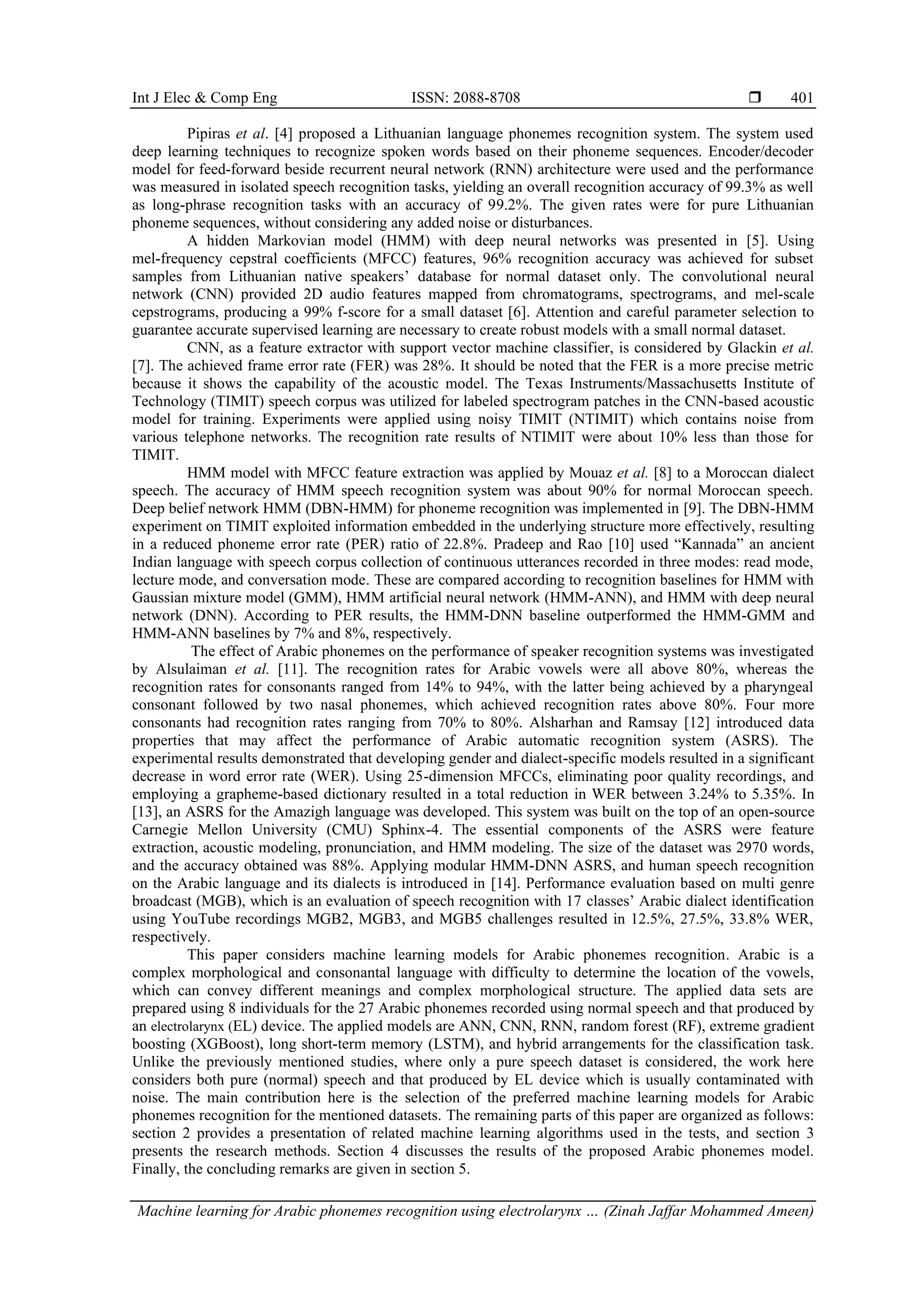 Machine learning for Arabic phonemes recognition using electrolarynx speech | PDF