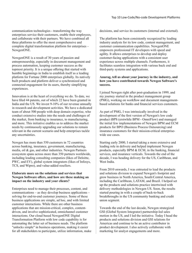 Top 10 Low-CodeNo Code Development Platforms | PDF