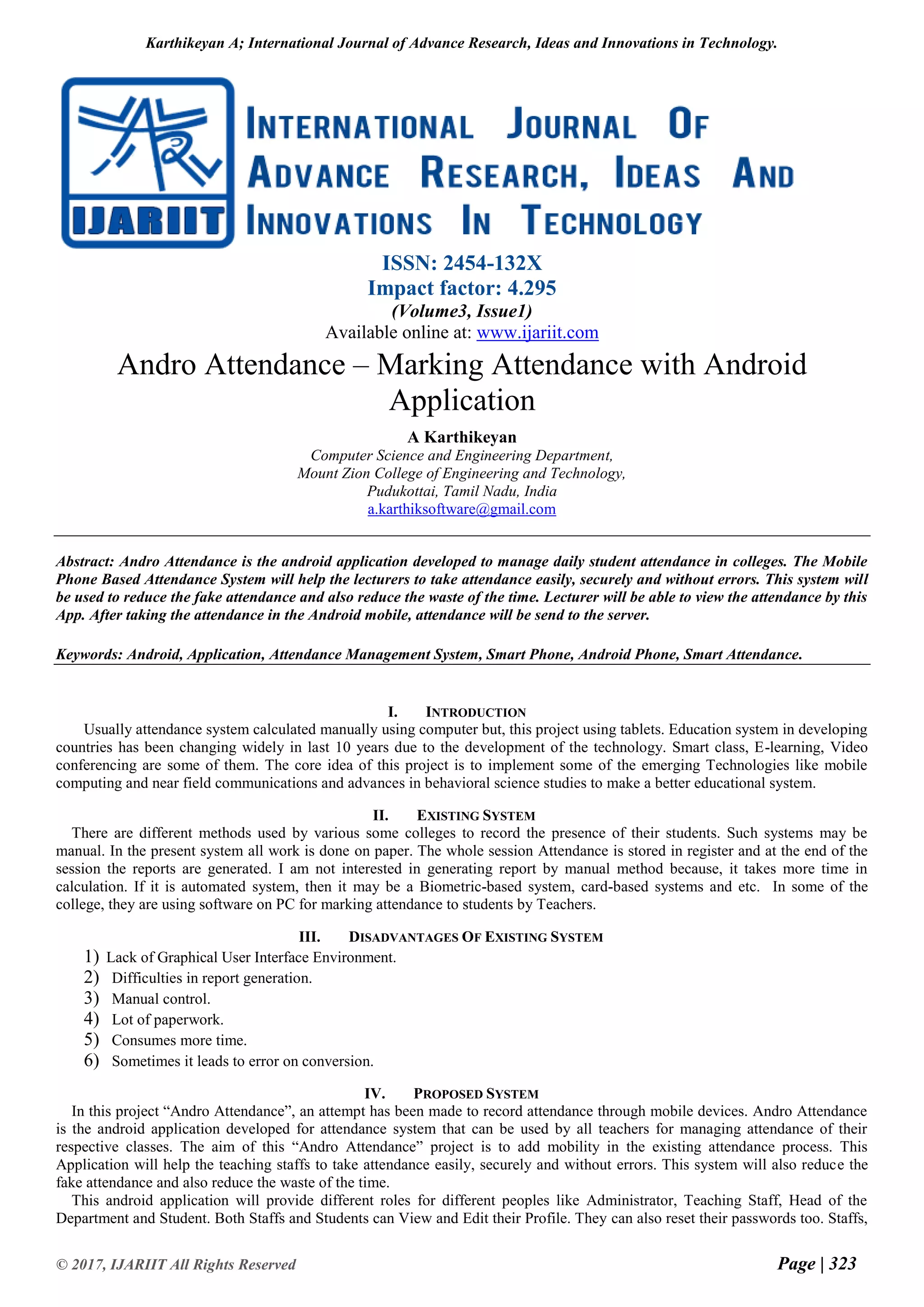 Andro Attendance – Marking Attendance with Android Application | PDF