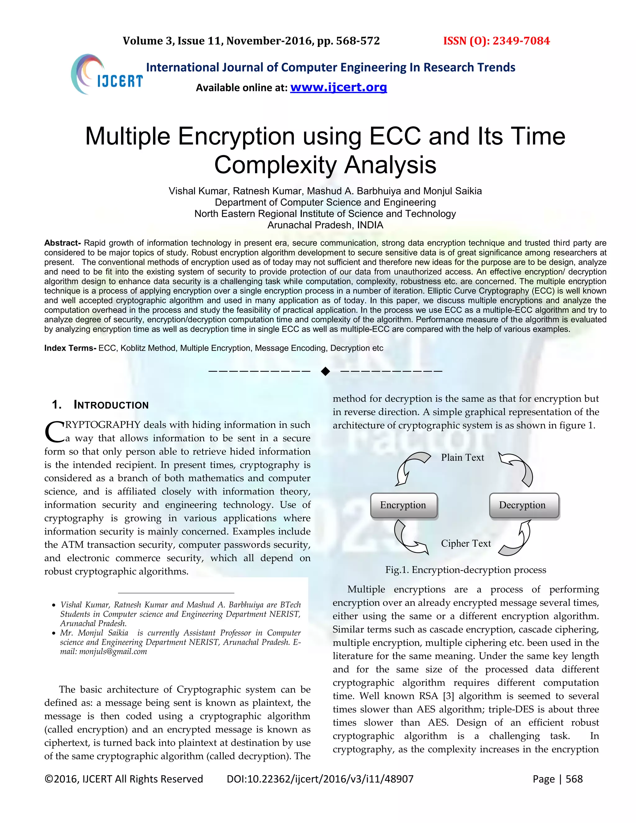 Multiple Encryption using ECC and Its Time Complexity Analysis | PDF | Computer Software and ...