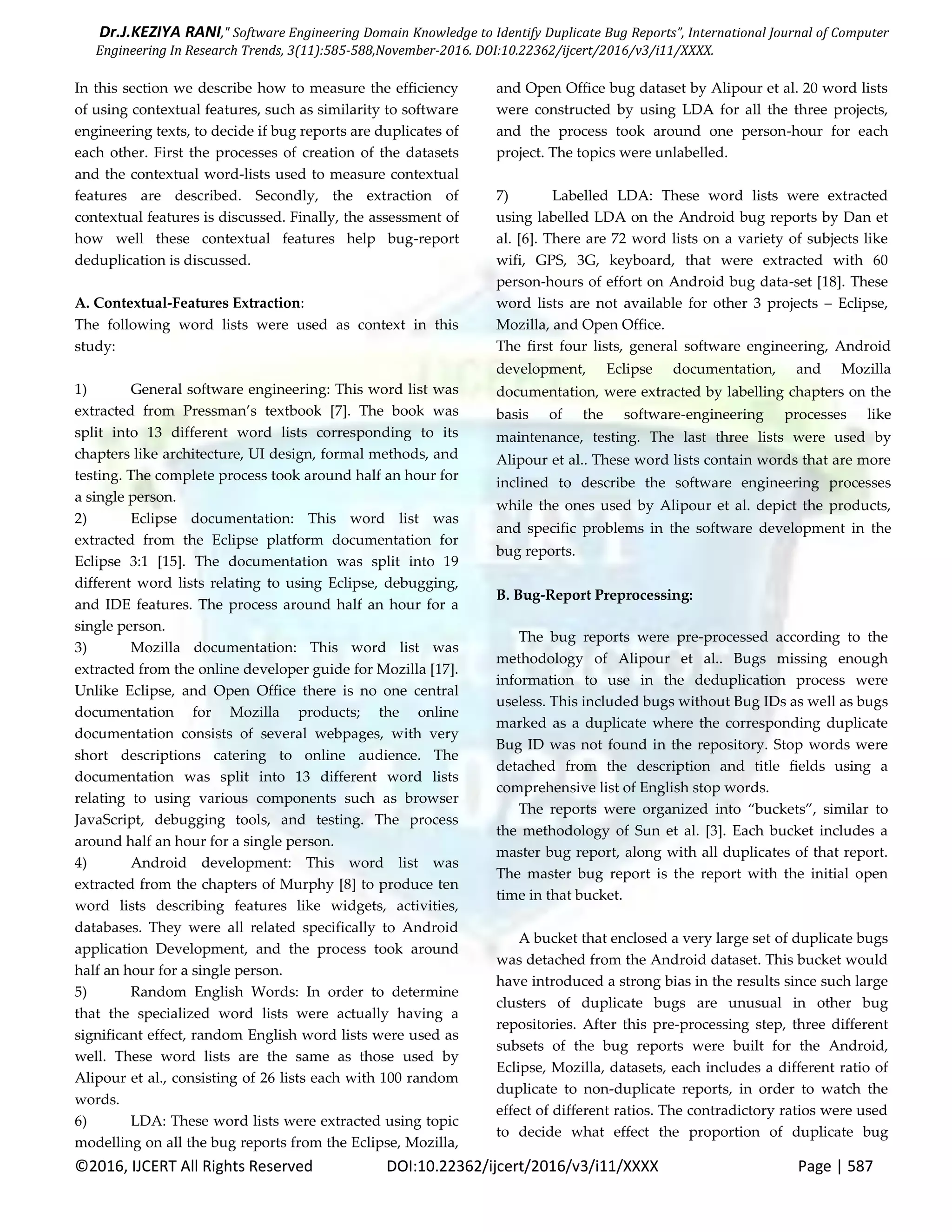 Software Engineering Domain Knowledge To Identify Duplicate Bug Reports