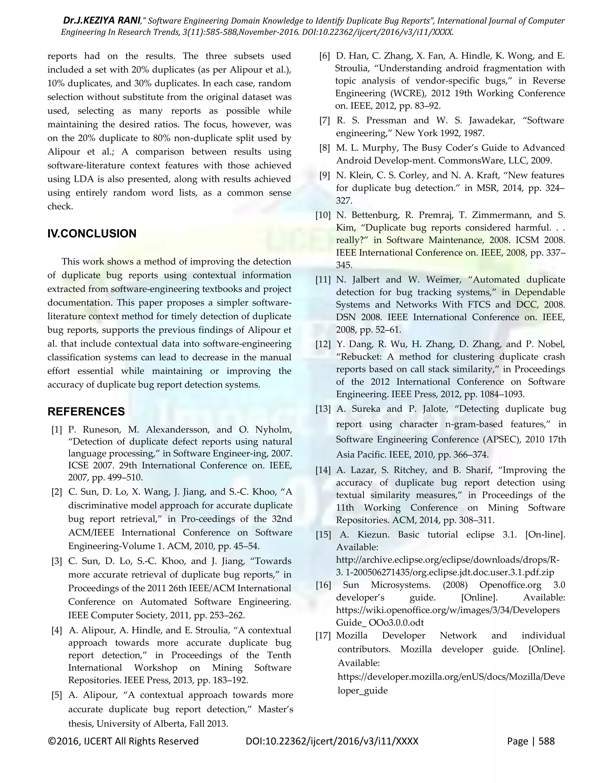 Software Engineering Domain Knowledge To Identify Duplicate Bug Reports