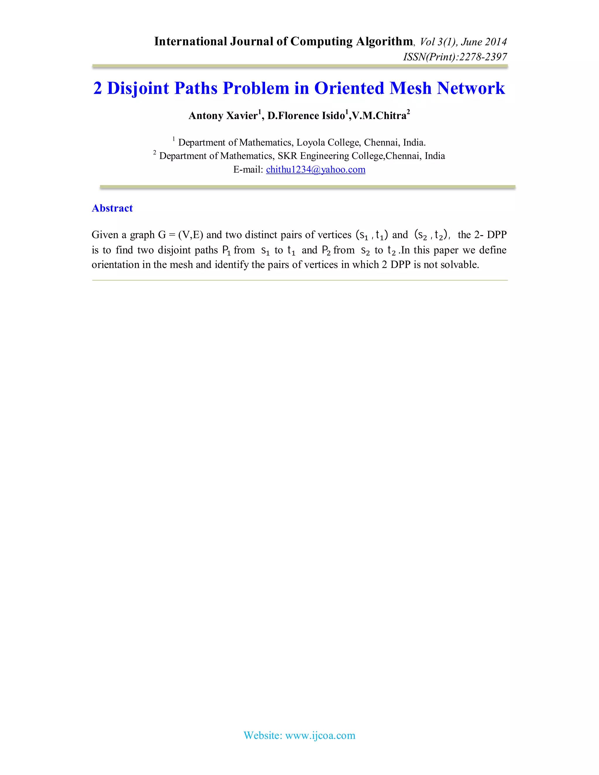 2 Disjoint Paths Problem in Oriented Mesh Network | PDF