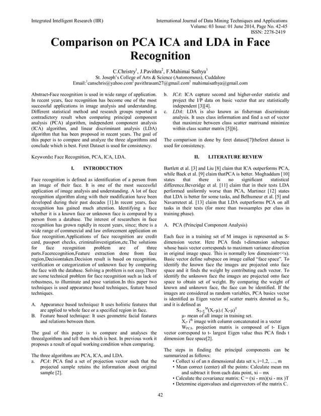 Comparison on PCA ICA and LDA in Face Recognition | PDF