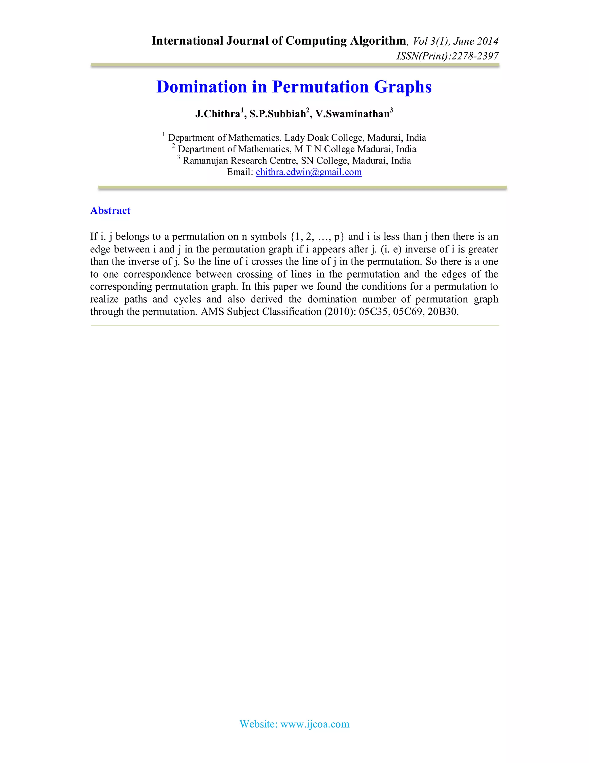 Domination in Permutation Graphs | PDF | Technology & Computing
