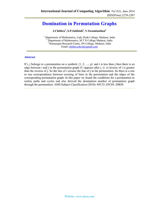 Domination in Permutation Graphs | PDF | Technology & Computing