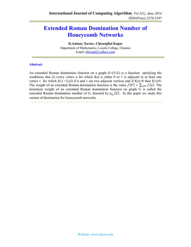 Extended Roman Domination Number Of Honeycomb Networks Pdf