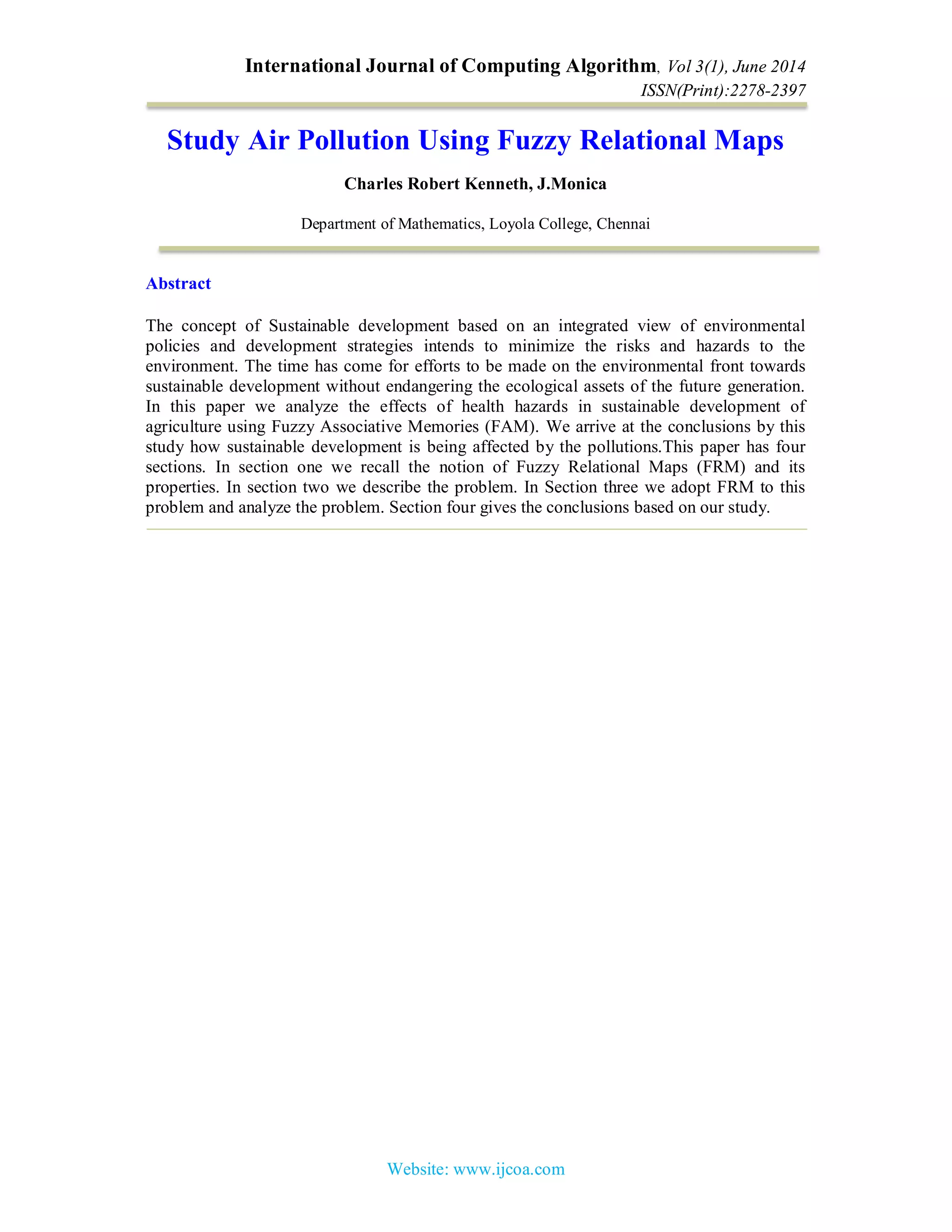 Study Air Pollution Using Fuzzy Relational Maps | PDF