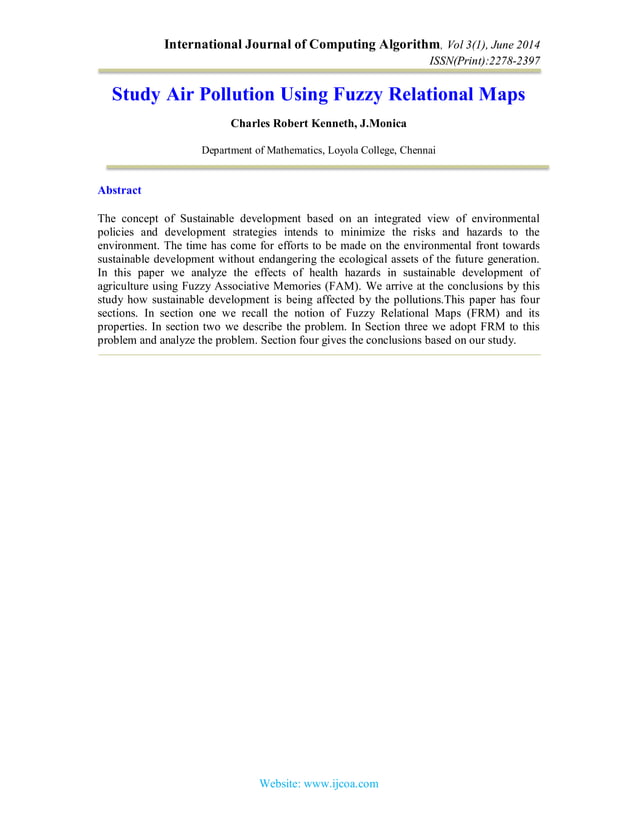 Study Air Pollution Using Fuzzy Relational Maps | PDF