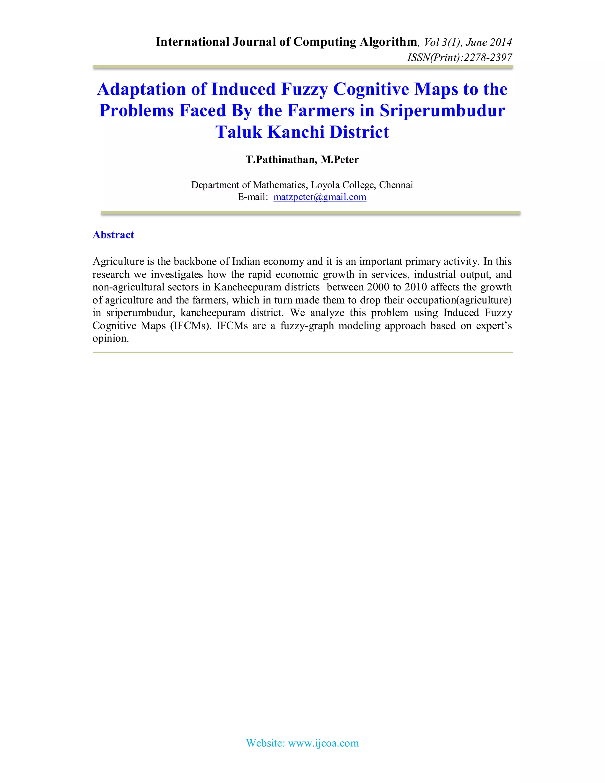sAdaptation of Induced Fuzzy Cognitive Maps to the Problems Faced By the Farmers in ...