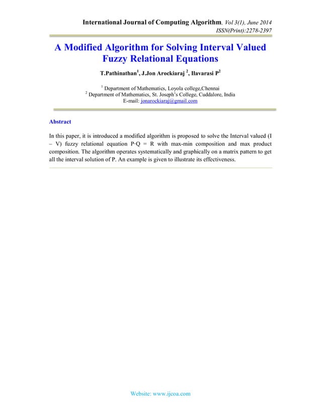 A Modified Algorithm For Solving Interval Valued Fuzzy Relational Equations Pdf