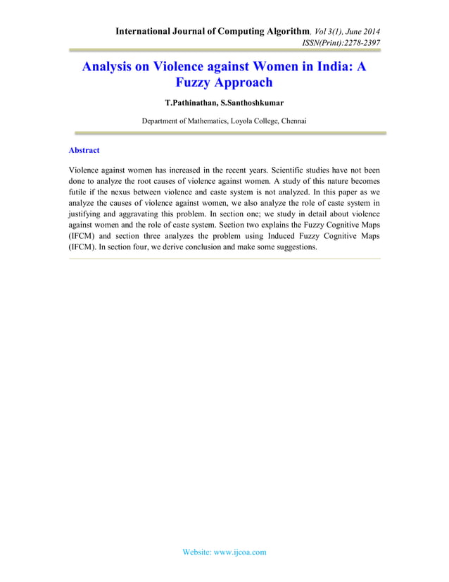 Analysis on Violence against Women in India: A Fuzzy Approach | PDF ...