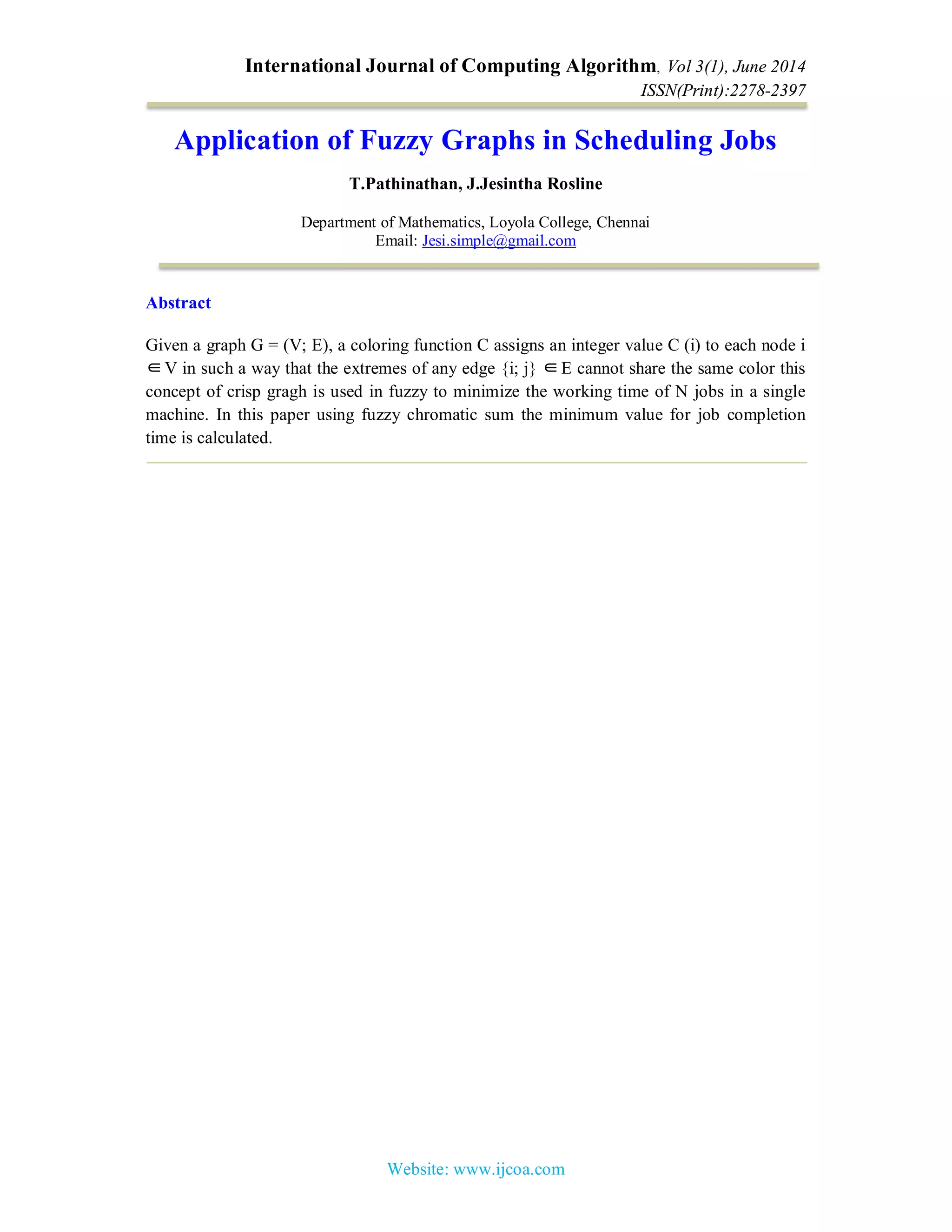 Application of Fuzzy Graphs in Scheduling Jobs | PDF