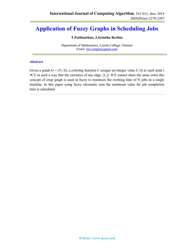 Application of Fuzzy Graphs in Scheduling Jobs | PDF