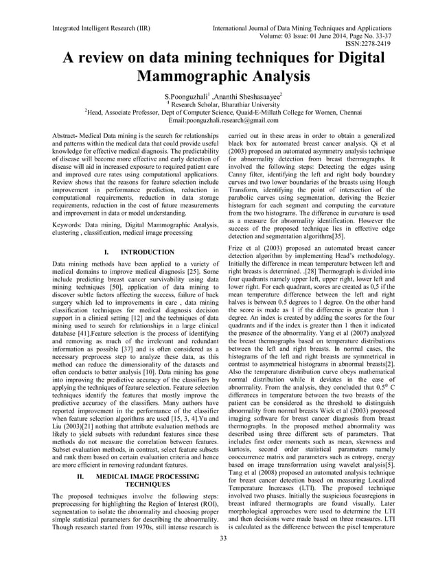 A review on data mining techniques for Digital Mammographic Analysis | PDF
