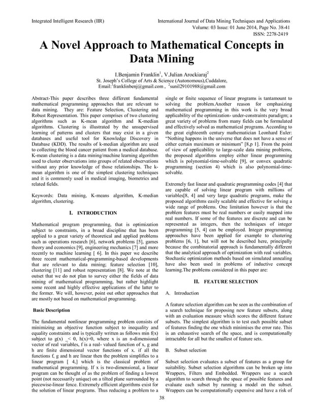 A Novel Approach To Mathematical Concepts In Data Mining Pdf