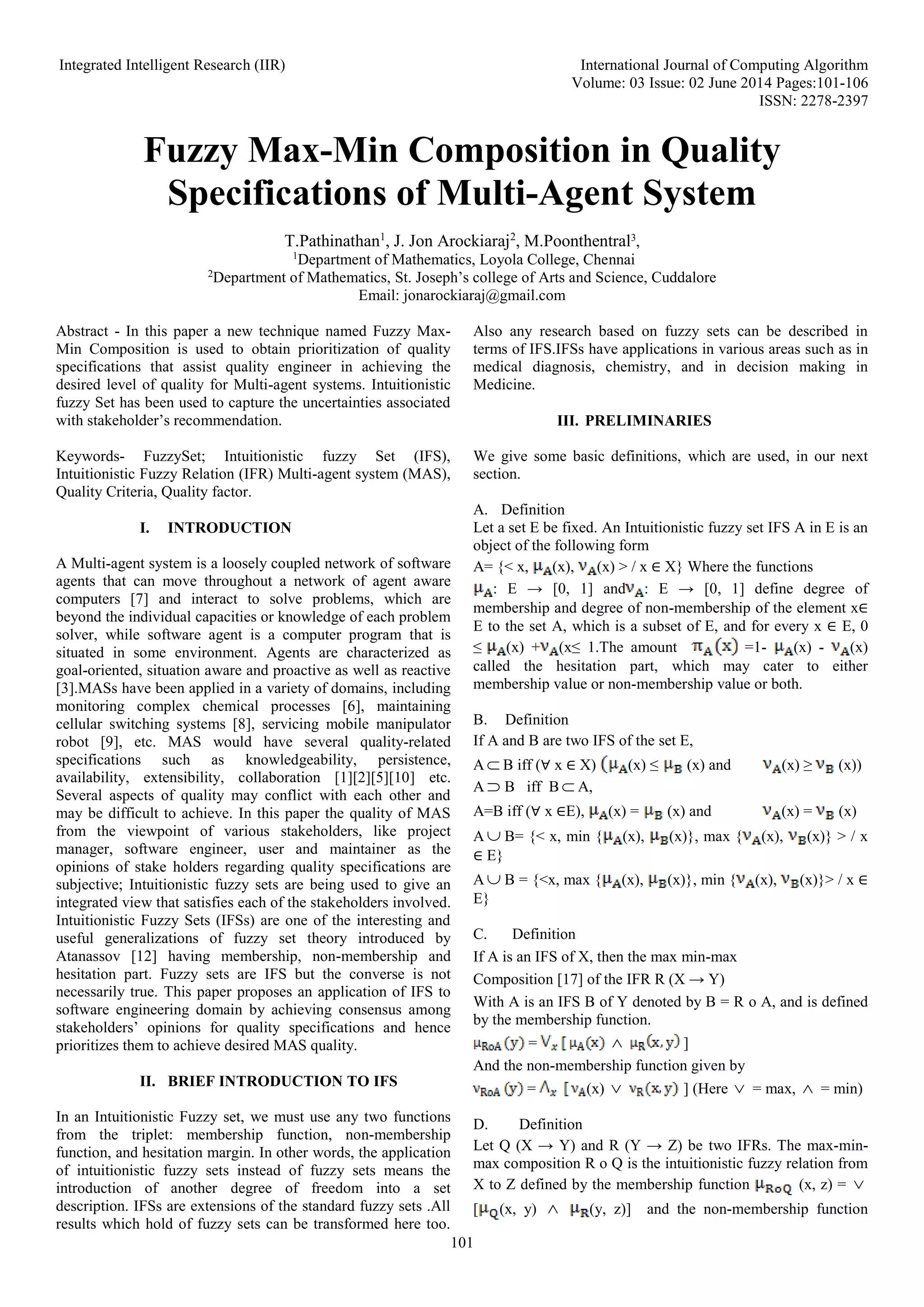 Fuzzy Max-Min Composition in Quality Specifications of Multi-Agent ...