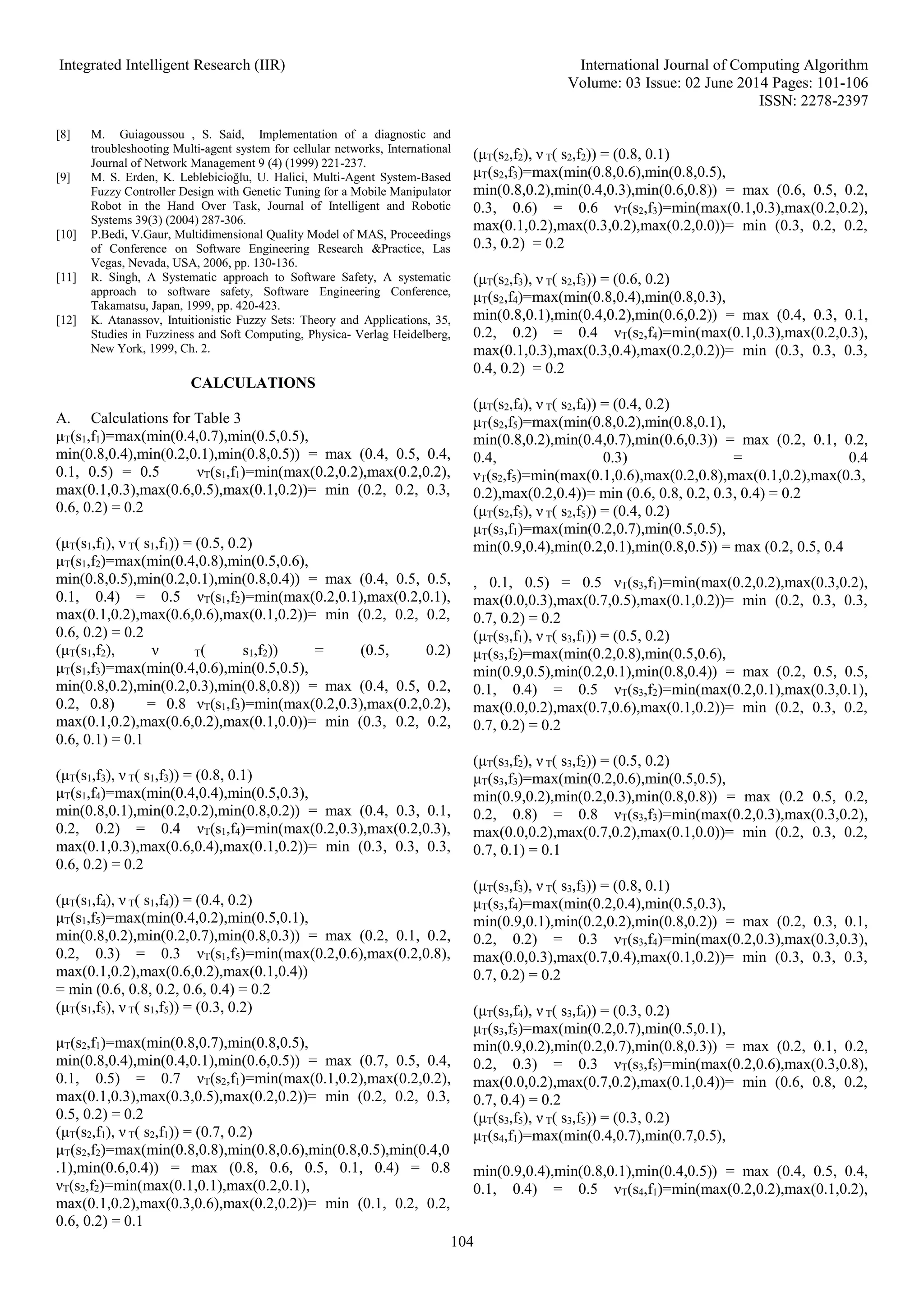 Fuzzy Max-Min Composition in Quality Specifications of Multi-Agent System | PDF