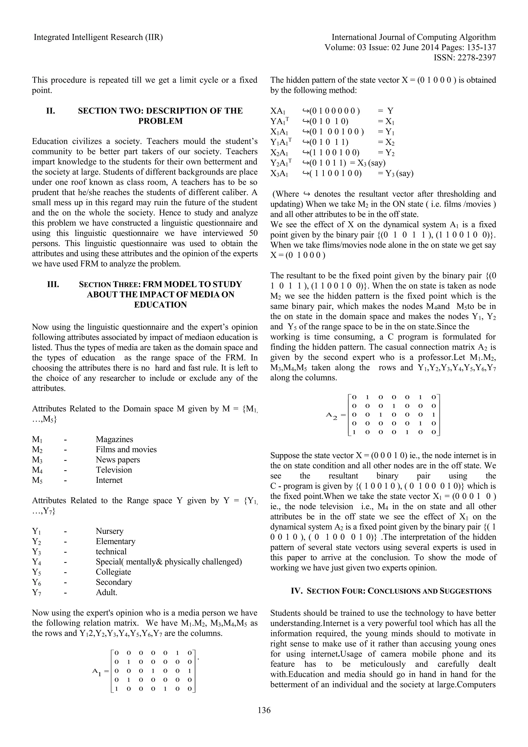 Study on Impact of Media on Education Using Fuzzy Relational Maps | PDF