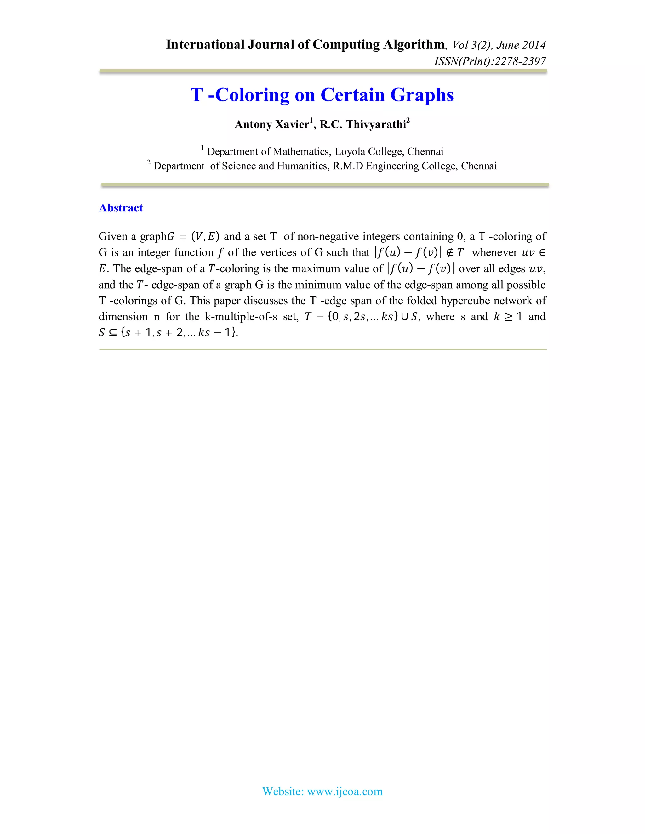 T -Coloring on Certain Graphs | PDF