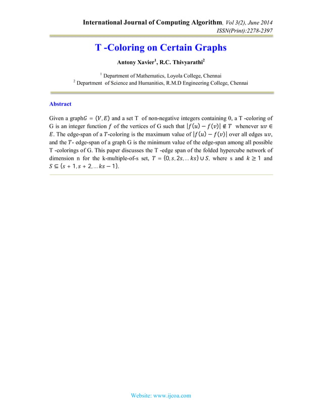 T -Coloring on Certain Graphs | PDF