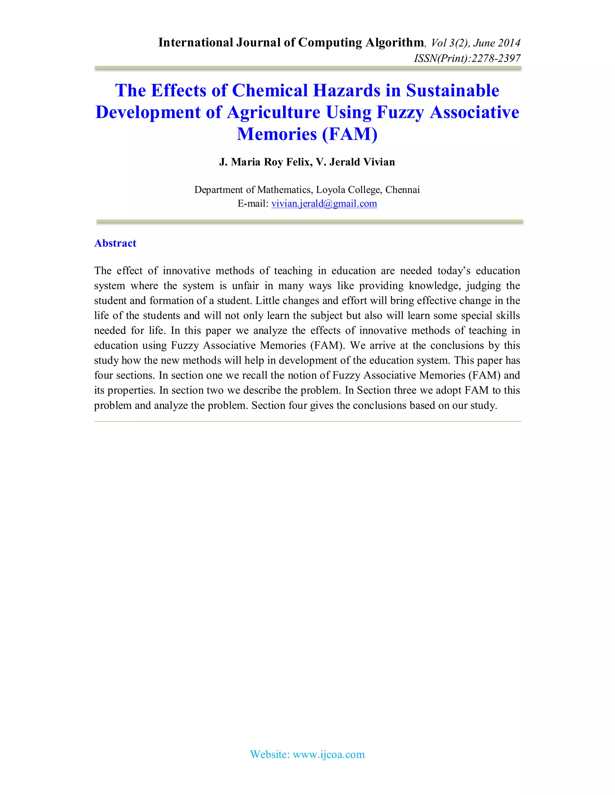 The Effects of Chemical Hazards in Sustainable Development of Agriculture Using Fuzzy ...