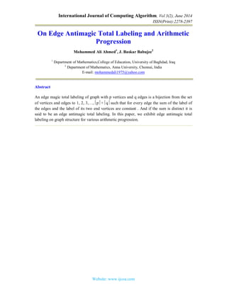 On Edge Antimagic Total Labeling and Arithmetic Progression | PDF ...