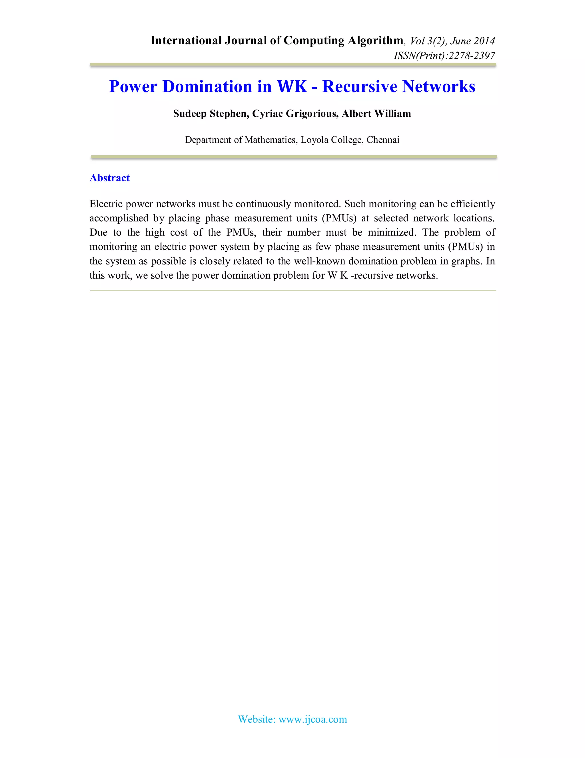 Power Domination in WK - Recursive Networks | PDF