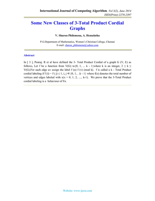 Some New Classes of 3-Total Product Cordial Graphs | PDF | Technology & Computing