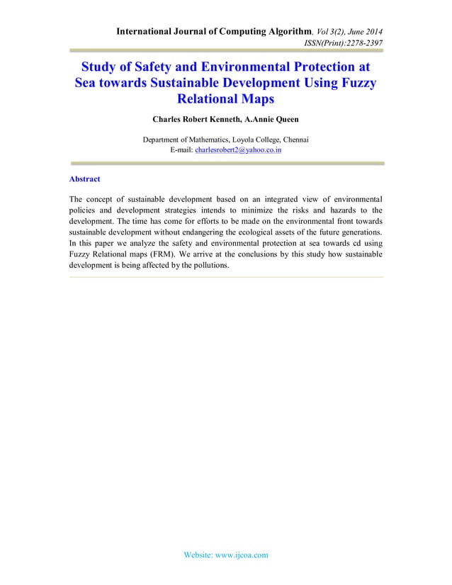 Study of Safety and Environmental Protection at Sea towards Sustainable Development Using Fuzzy ...