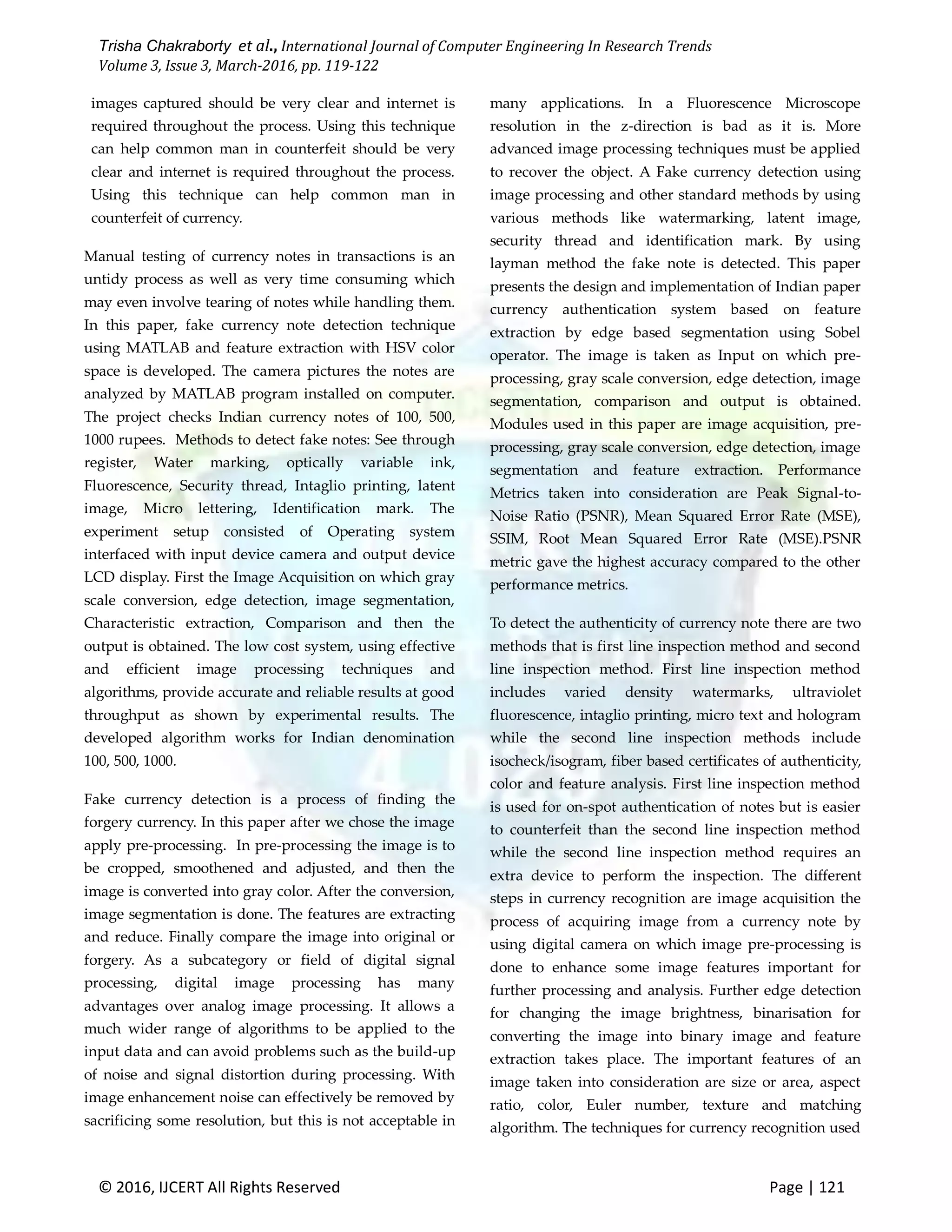 Review of Various Image Processing Techniques for Currency Note ...