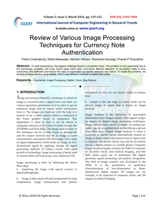 Review of Various Image Processing Techniques for Currency Note Authentication | PDF