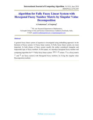 Algorithm for Fully Fuzzy Linear System with Hexegonal Fuzzy Number Matrix by Singular Value ...