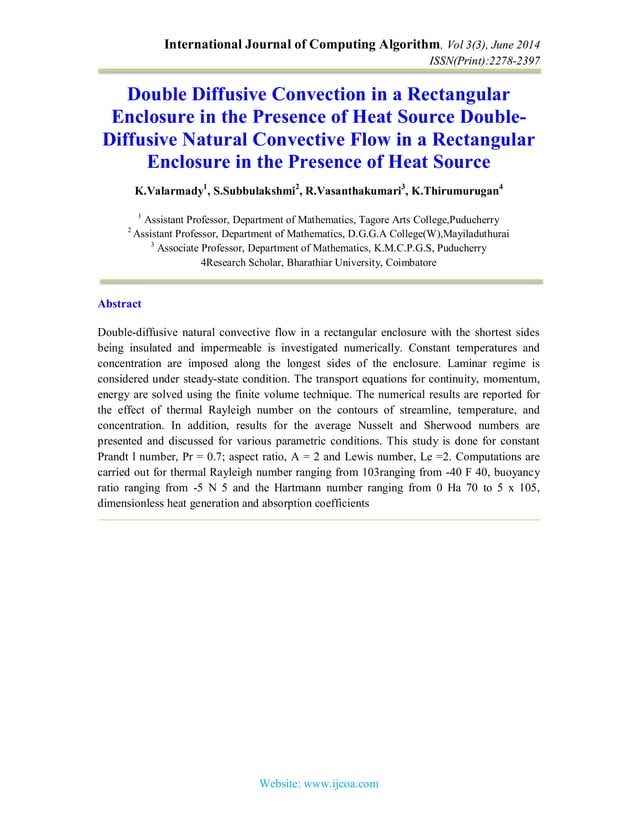 Double Diffusive Convection in a Rectangular Enclosure in the Presence of Heat Source Double ...