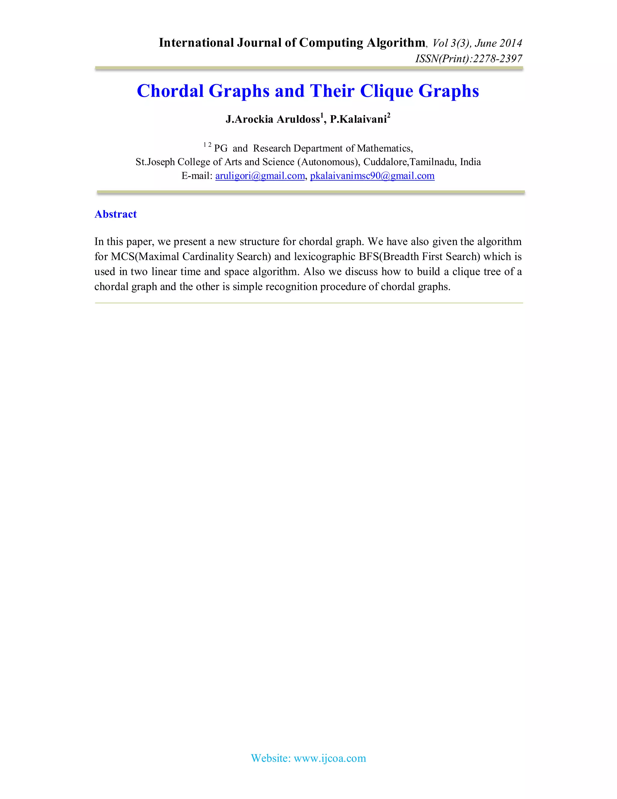 Chordal Graphs and Their Clique Graphs | PDF