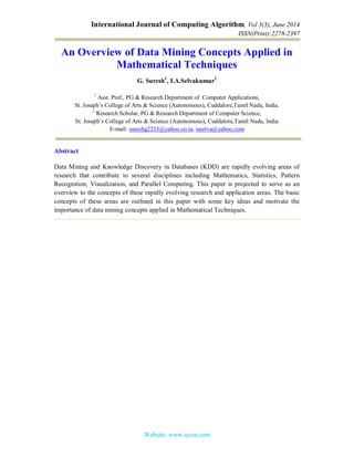 An Overview of Data Mining Concepts Applied in Mathematical Techniques ...
