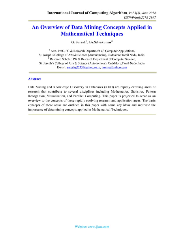 An Overview of Data Mining Concepts Applied in Mathematical Techniques | PDF