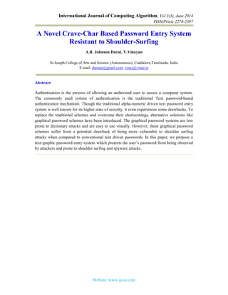 A Novel Crave-Char Based Password Entry System Resistant to Shoulder-Surfing | PDF