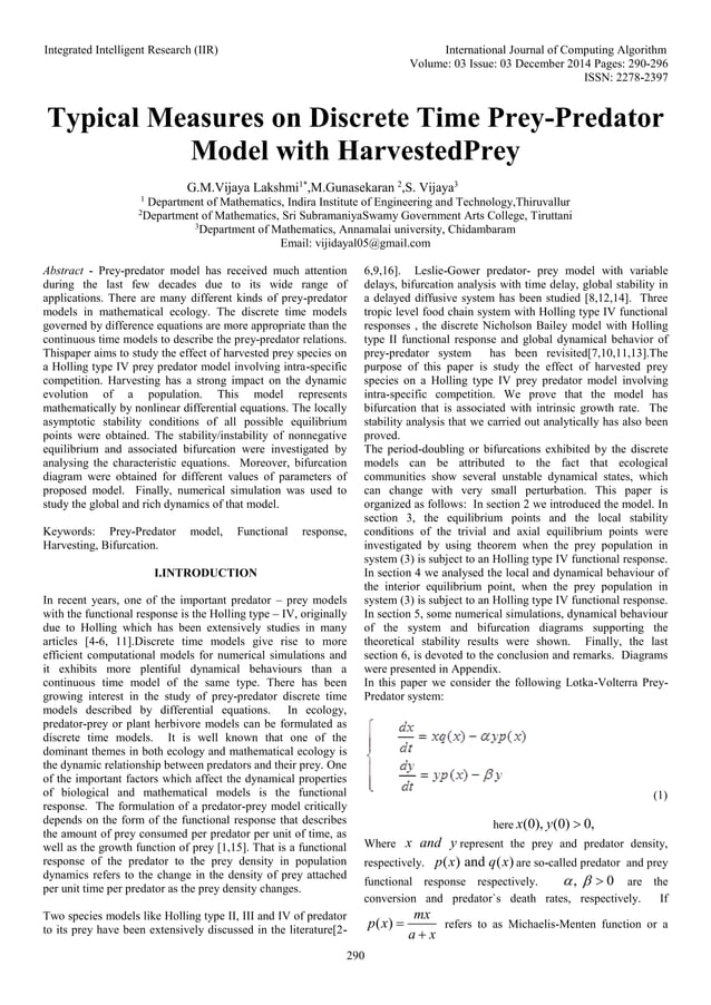Typical Measures on Discrete Time Prey-Predator Model with HarvestedPrey | PDF