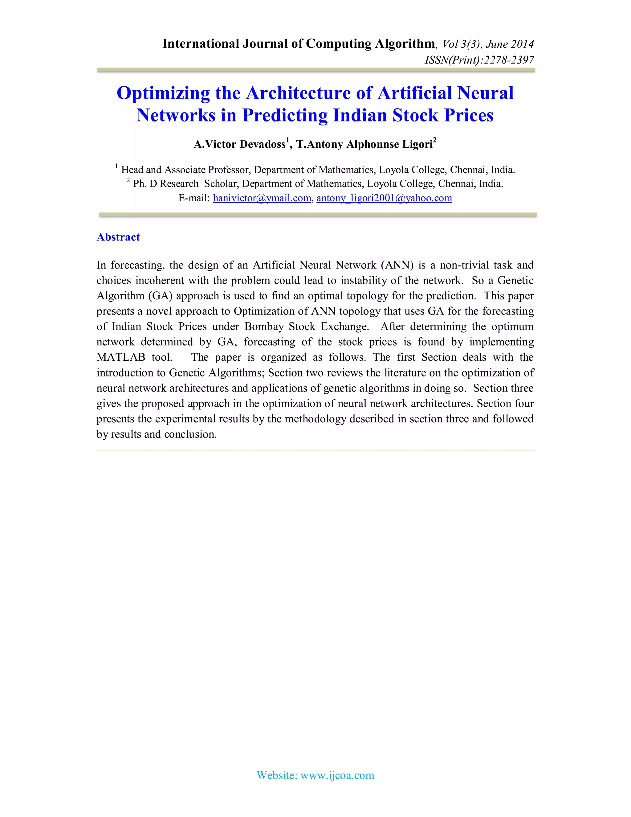 Optimizing the Architecture of Artificial Neural Networks in Predicting Indian Stock Prices | PDF