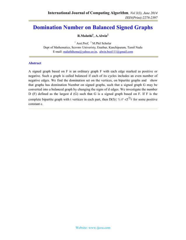 Domination Number on Balanced Signed Graphs | PDF