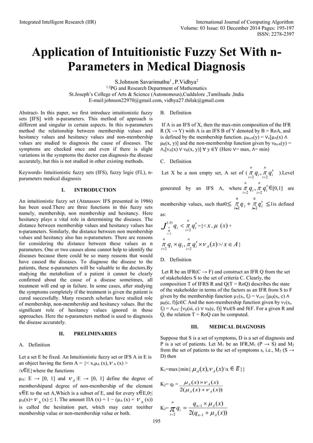 Application of Intuitionistic Fuzzy Set With n-Parameters in Medical Diagnosis | PDF