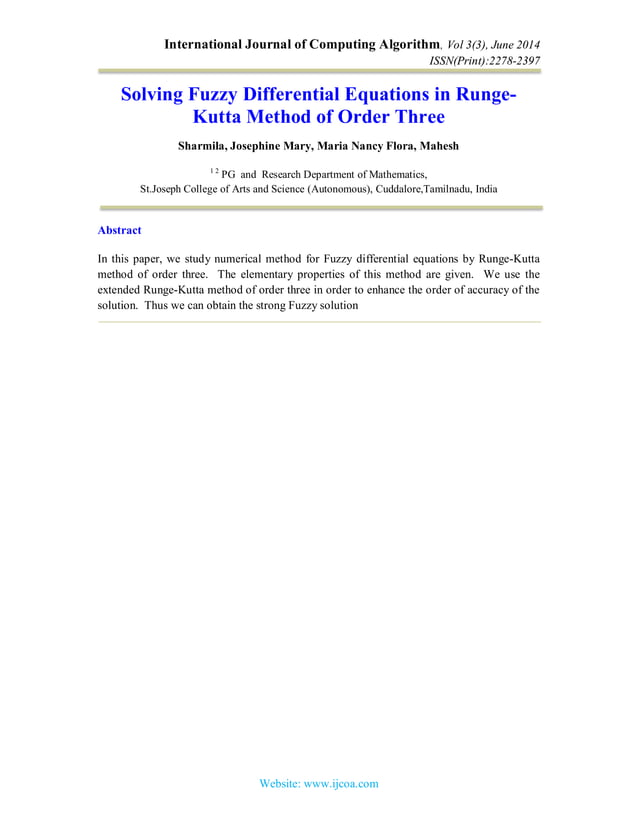 Solving Fuzzy Differential Equationsin Runge-Kutta Method of Order Three | PDF