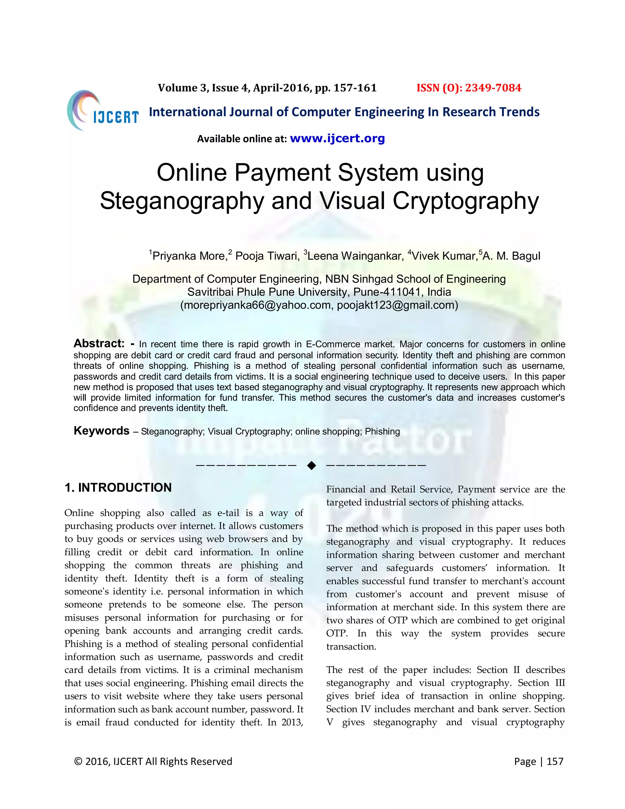 Online Payment System using Steganography and Visual Cryptography | PDF