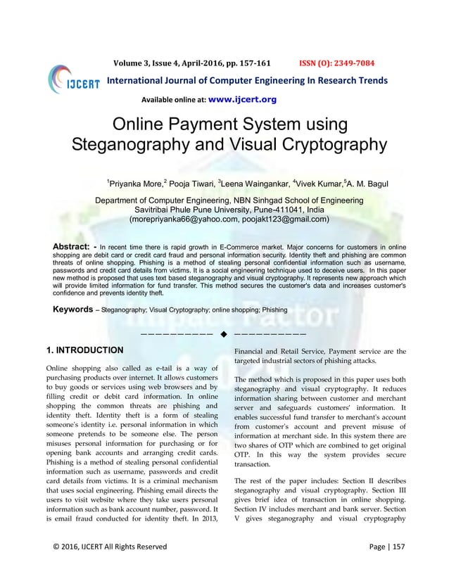 Online Payment System using Steganography and Visual Cryptography | PDF