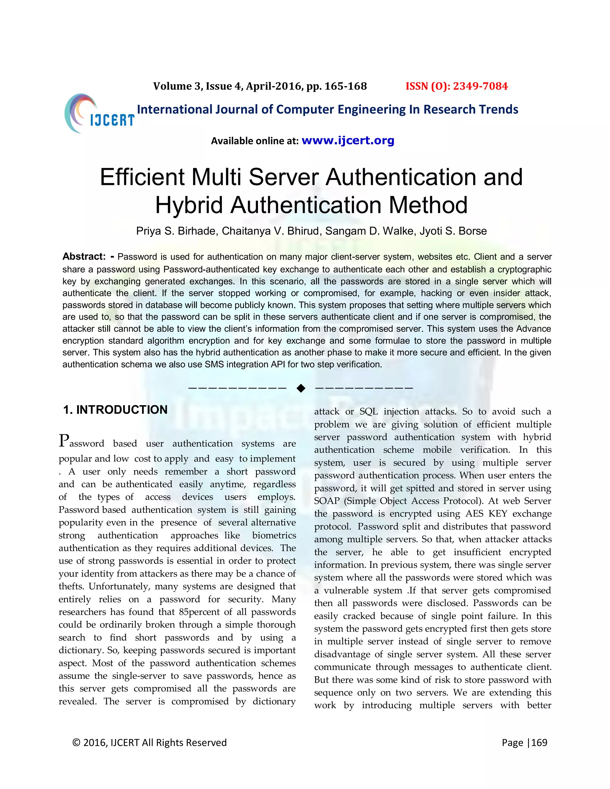 Efficient Multi Server Authentication And Hybrid Authentication Method Pdf 