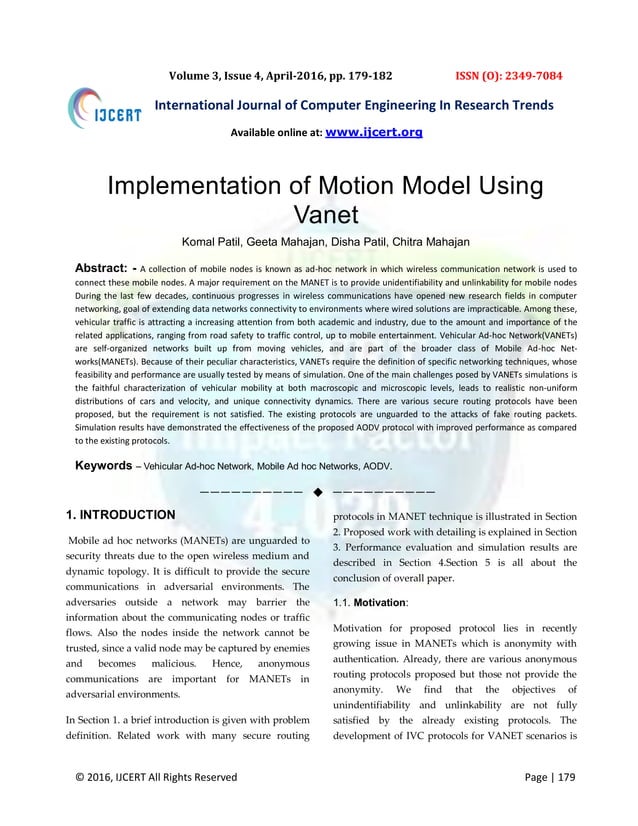 Implementation of Motion Model Using Vanet | PDF