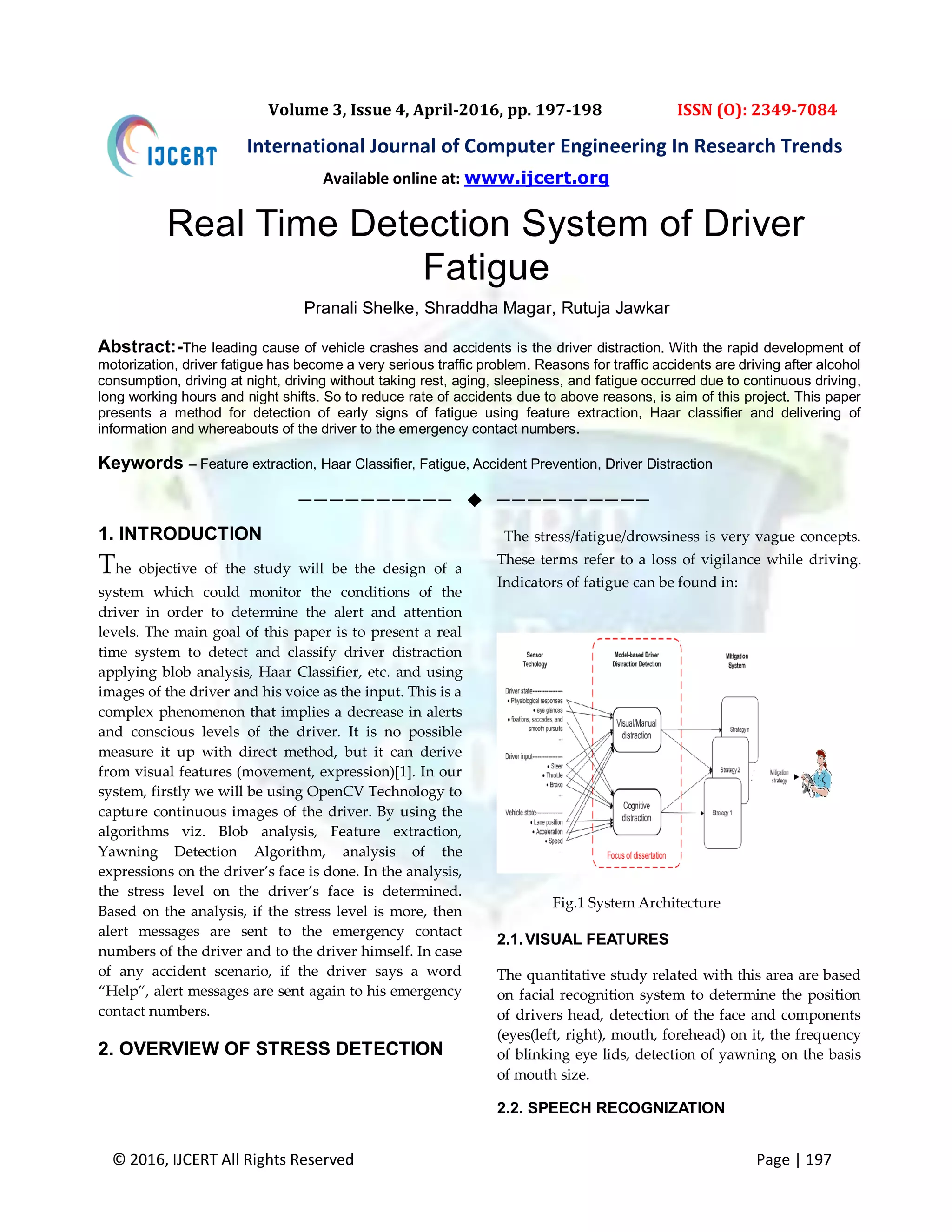 Real Time Detection System Of Driver Fatigue Pdf Ear Nose And Throat Conditions Diseases