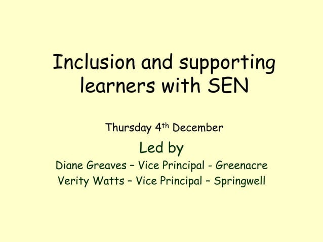 Inclusion and supporting learners with SEN | PPTX